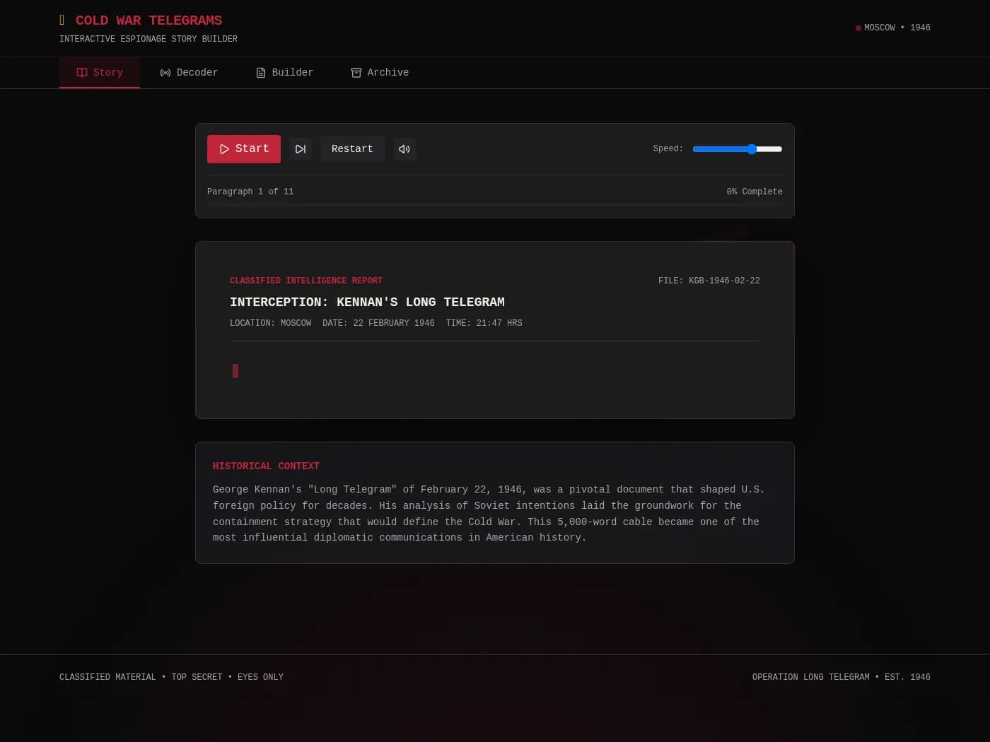 Cold War Telegrams: Interactive Espionage Story Builder