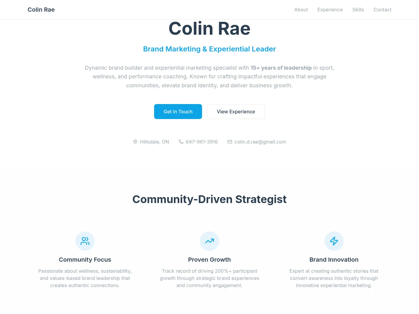 Brand Experience Portfolio for Colin Rae