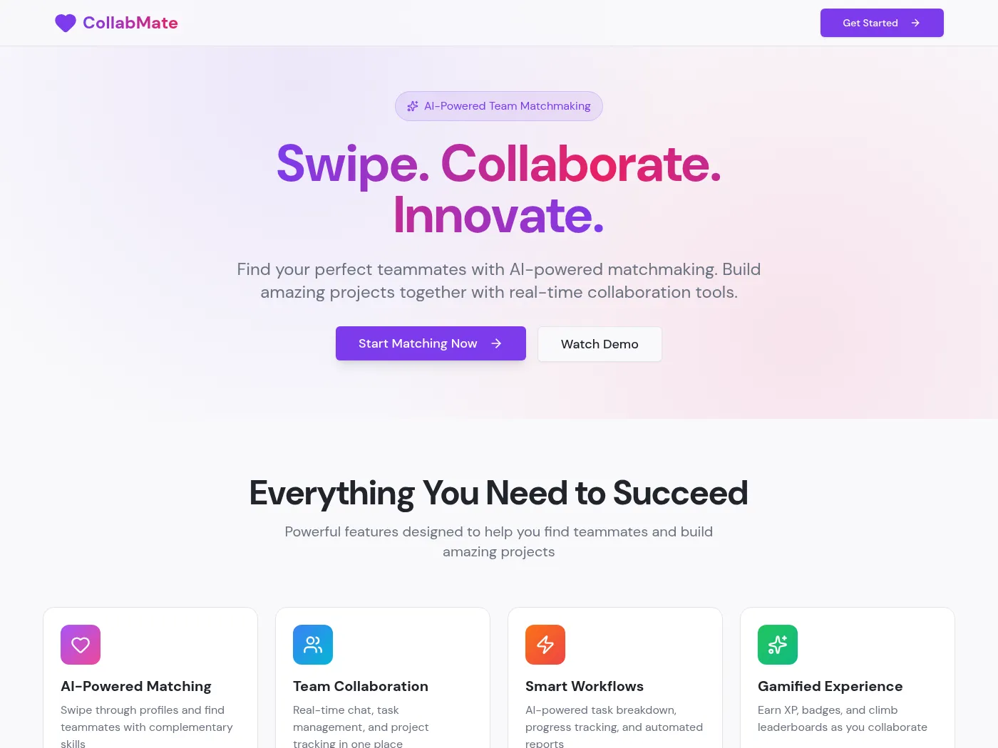 CollabMate: AI-powered Team Matchmaking & Project Collaboration Platform