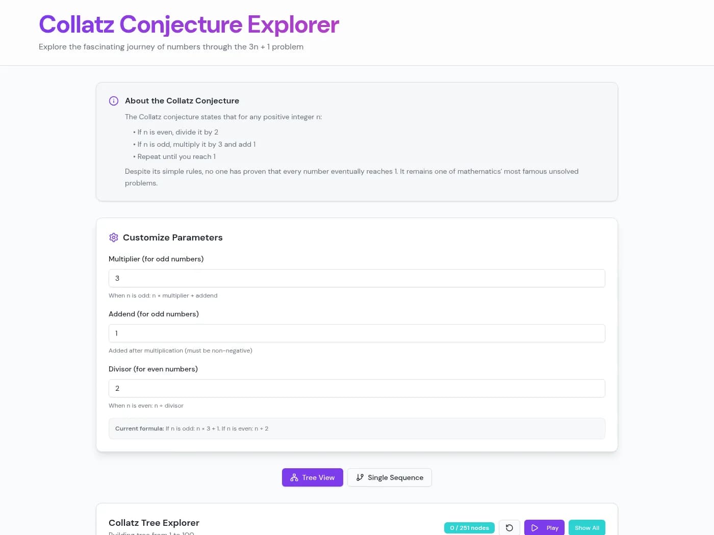 Collatz Conjecture Interactive Explorer