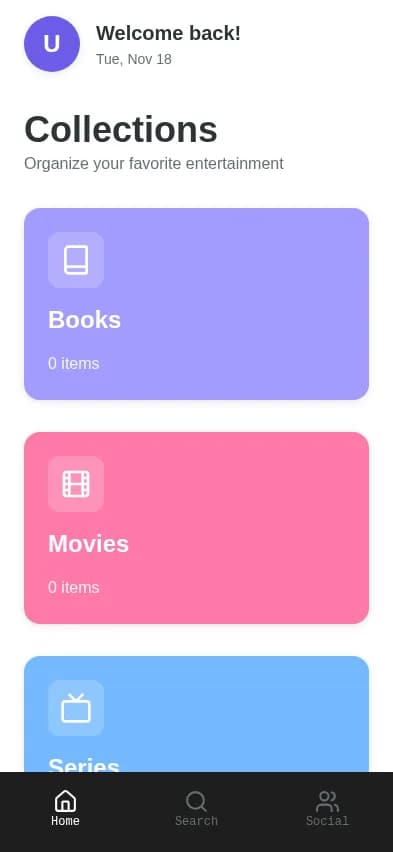 Collections Index Screen for Mobile App