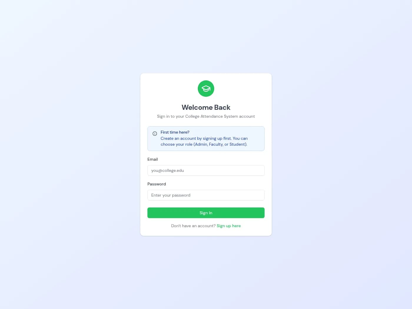 College Attendance Management System with QR Code & Multi-Role Signup
