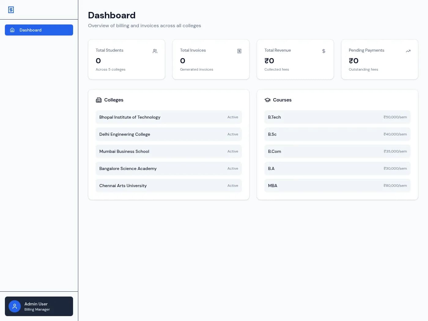College Billing & Invoice Management Platform