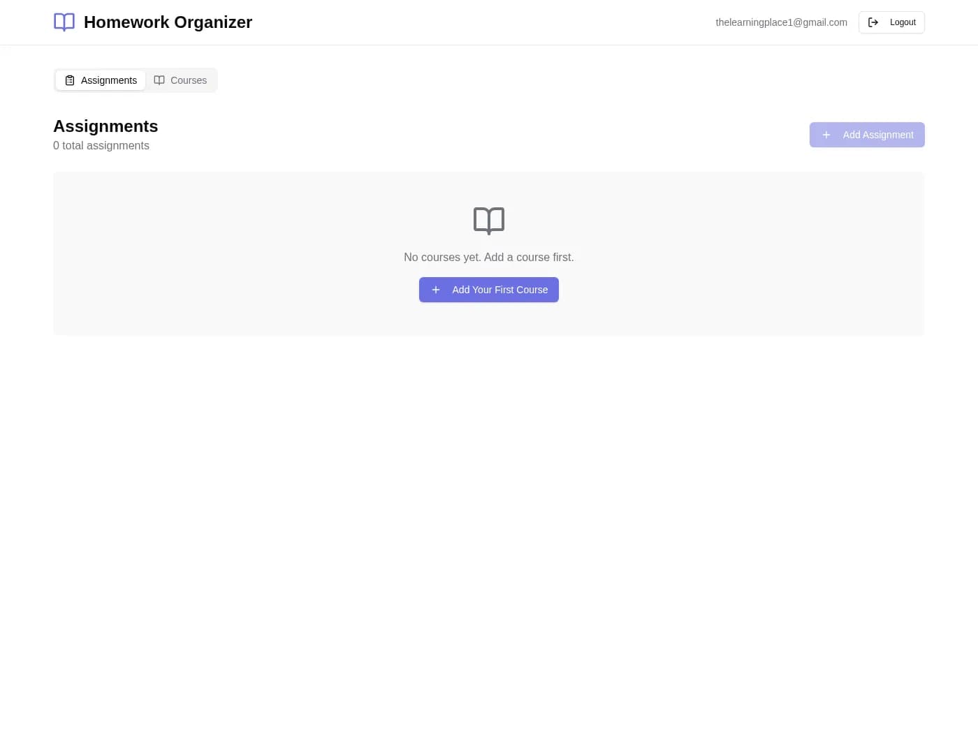College Course Homework Organizer with Reminders