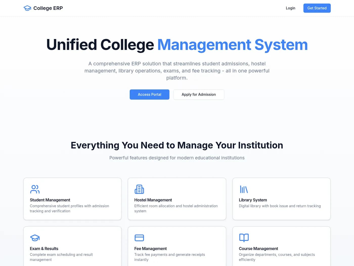 Unified College ERP Web Portal