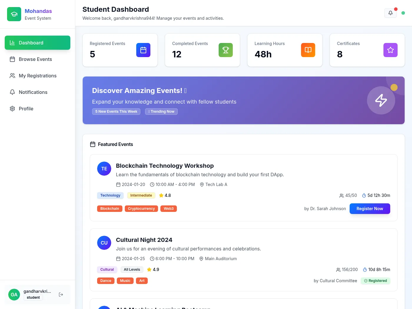 College Event Management System for Mohandas College of Engineering and Technology