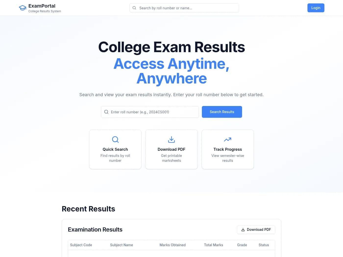 College Exam Results Portal