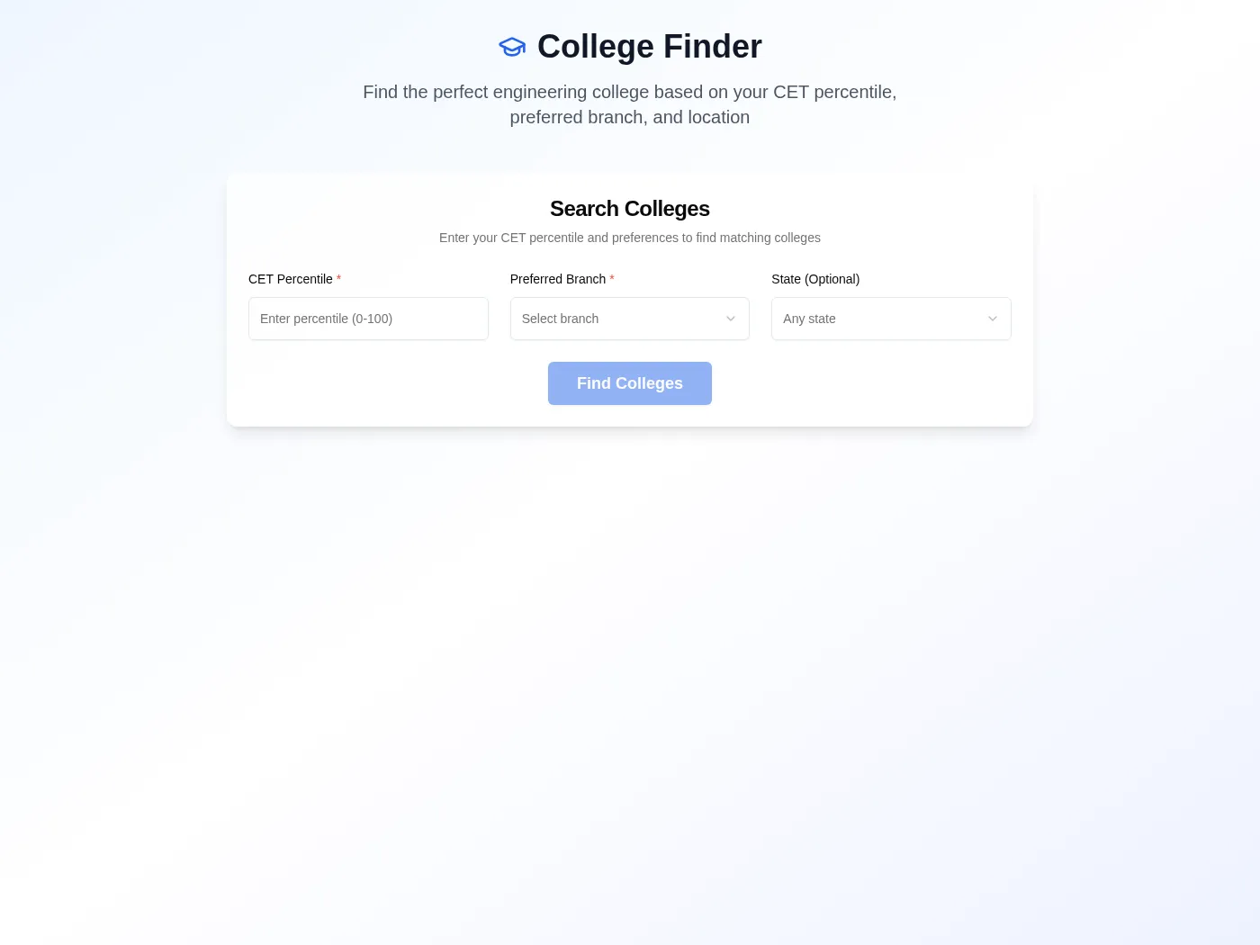 College Finder Web App for CET Aspirants