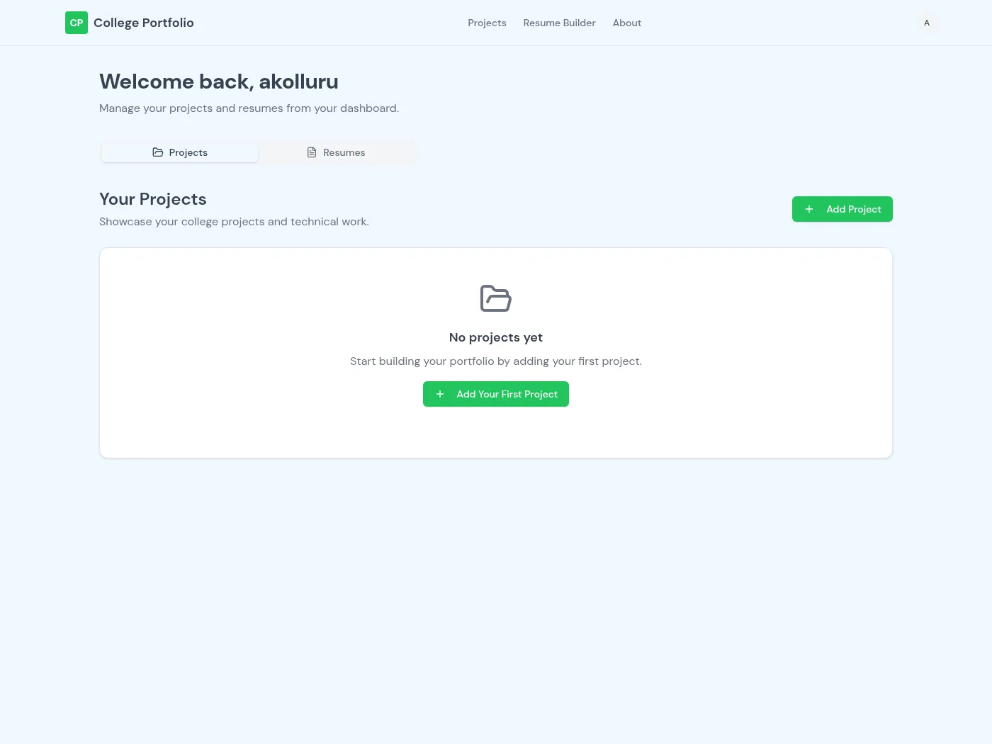 College Projects Showcase & ATS-Friendly Resume Builder