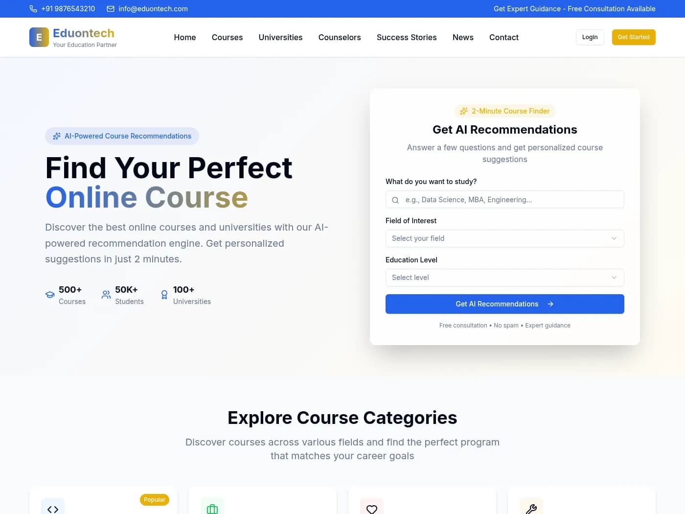 CollegeVidya Clone - Online College Comparison Platform
