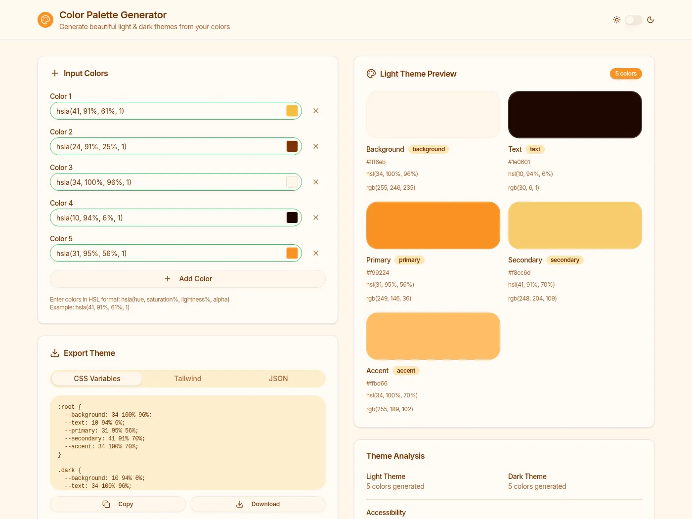 Color-Themed Light & Dark Mode Palette Generator