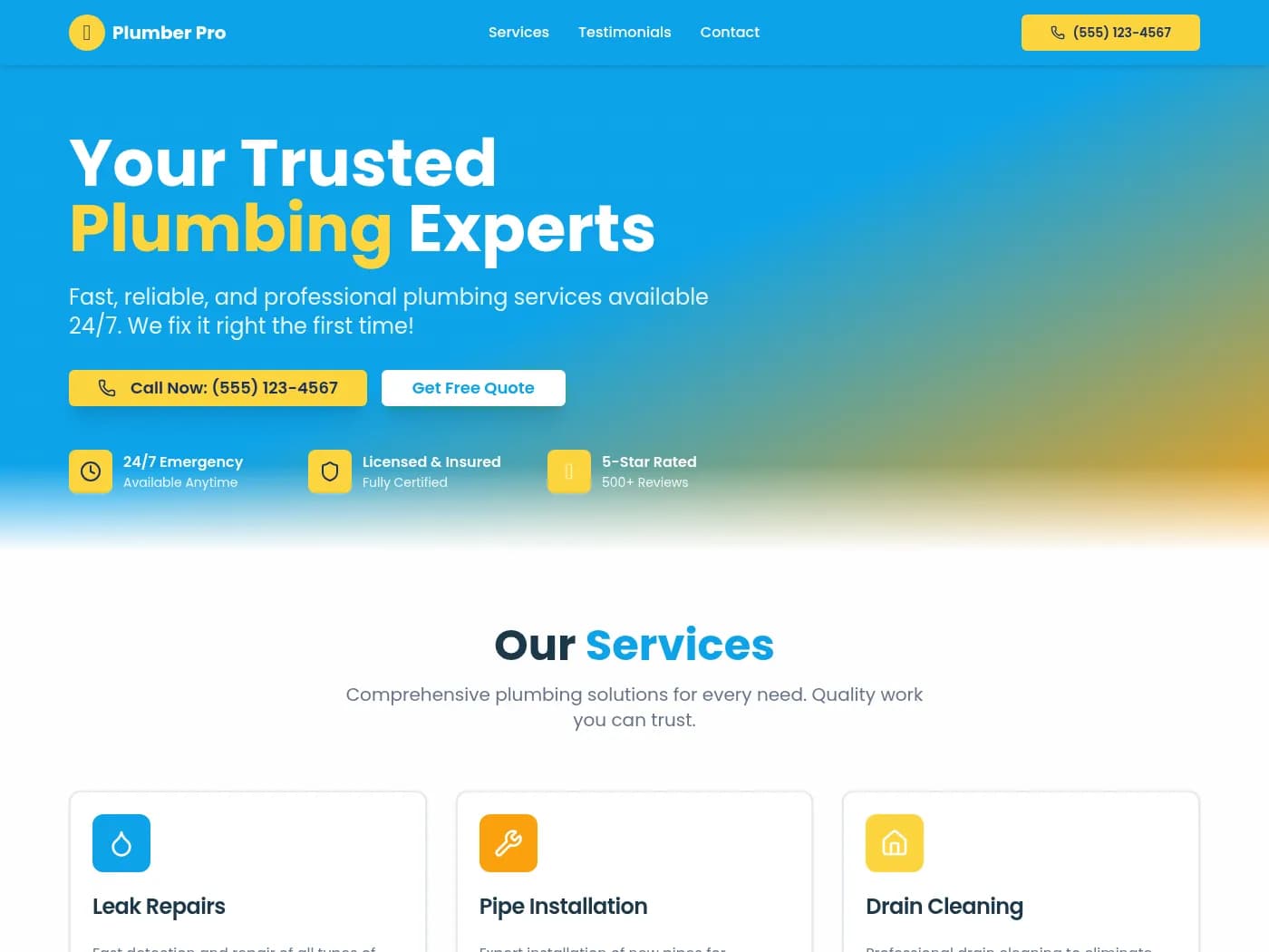 Plumber Pro: Colourful Web Presence