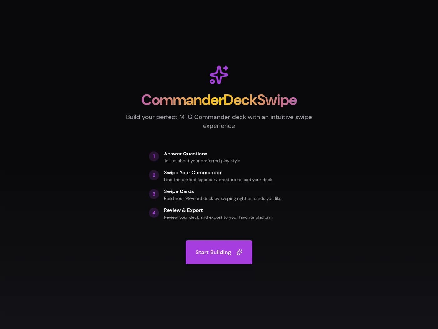 CommanderDeckSwipe: An Intuitive MTG Commander Deck Builder