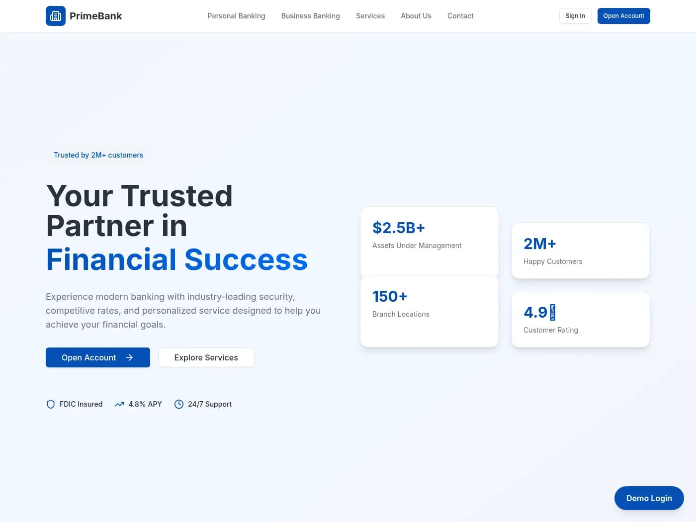 PrimeBank Web Portal