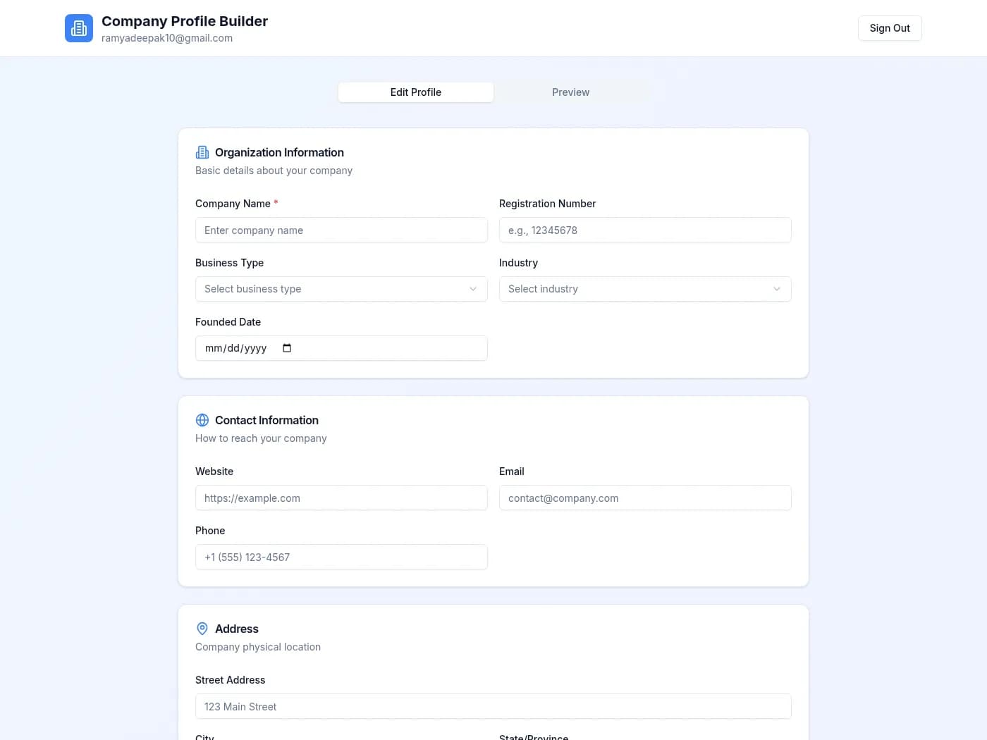 Comprehensive Company Profile Page Builder