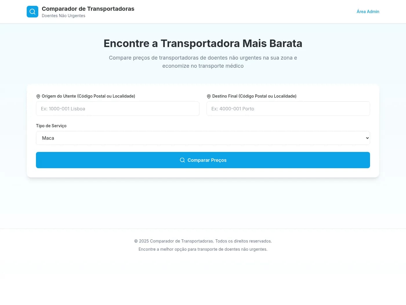 Comparador de Transportadoras de Doentes Não Urgentes