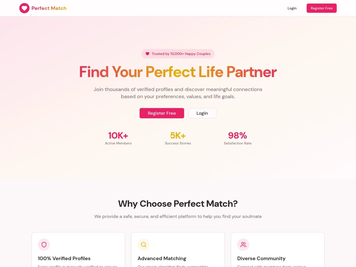 Complete Matrimony Web Platform with Admin and User Management