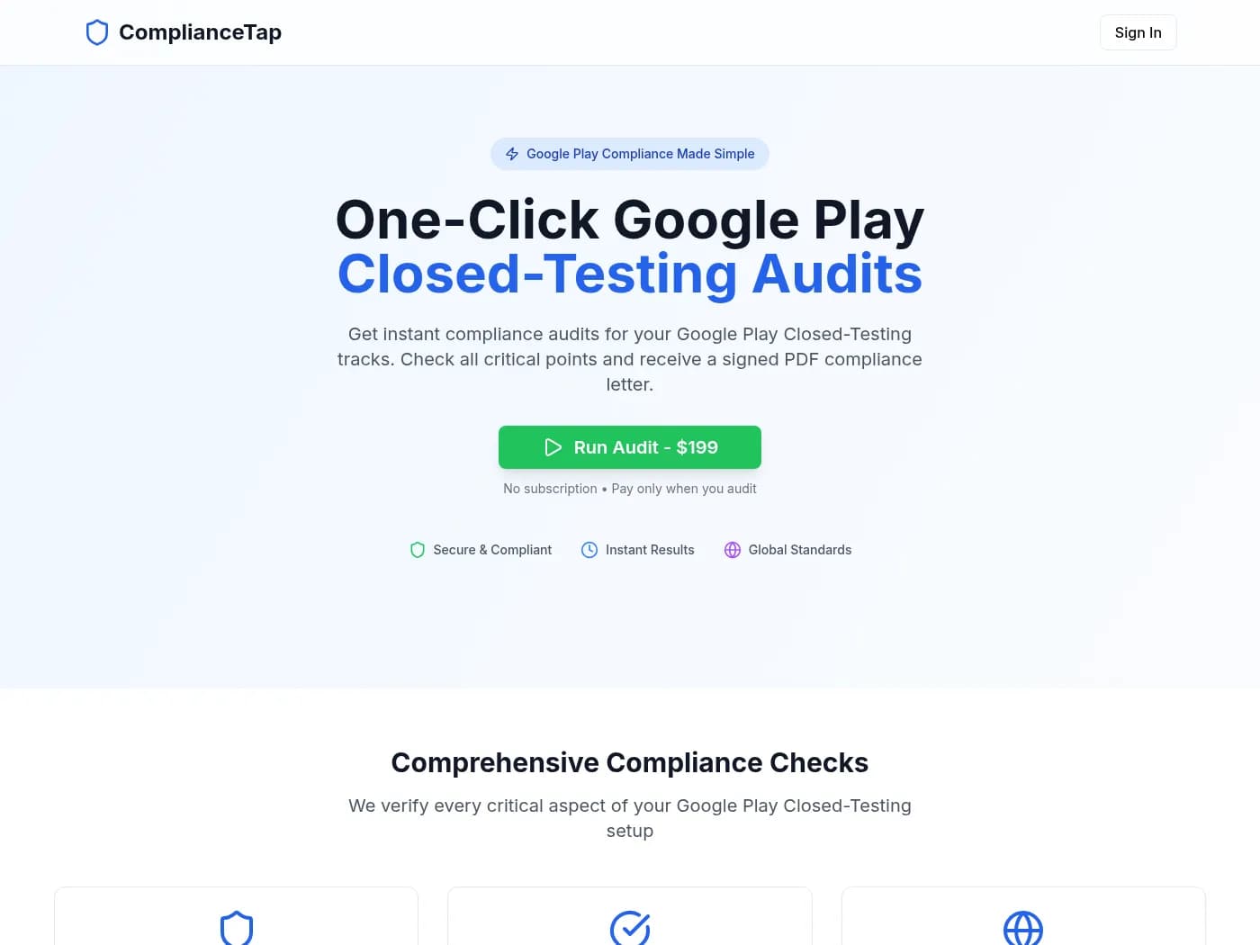 ComplianceTap: One-Click Google Play Closed-Testing Audit SaaS