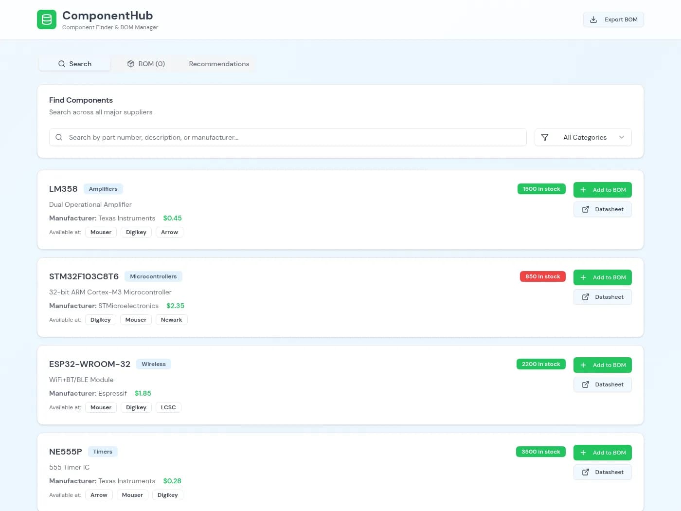 Component Finder & BOM Manager