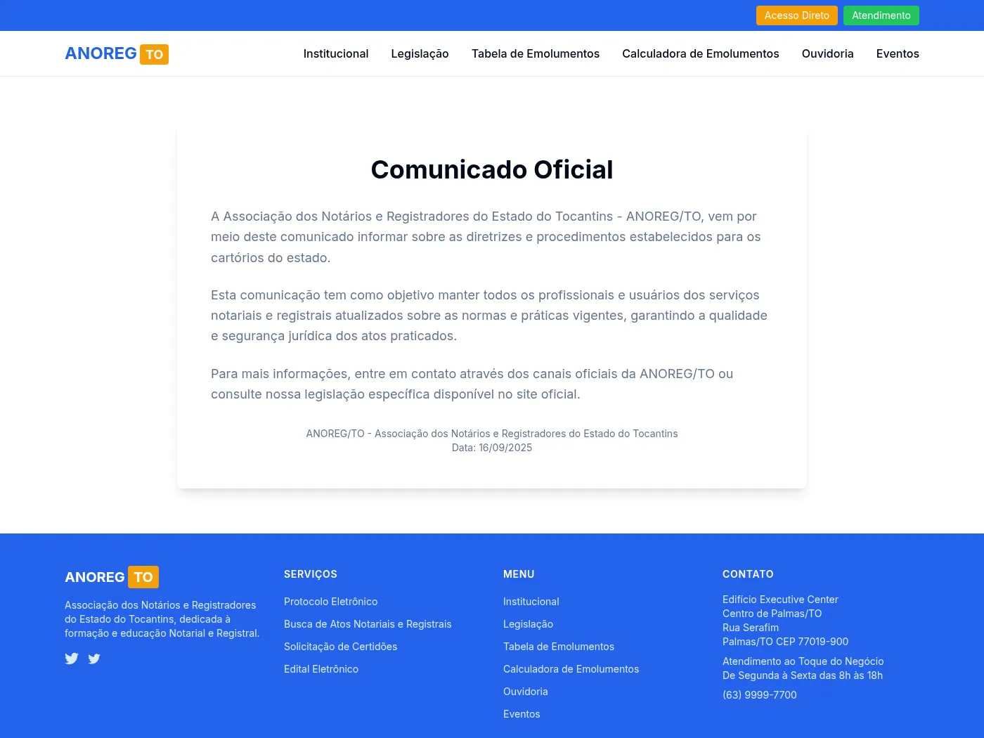 Comunicado Centralizado com Header e Footer Estilo AnoregTO