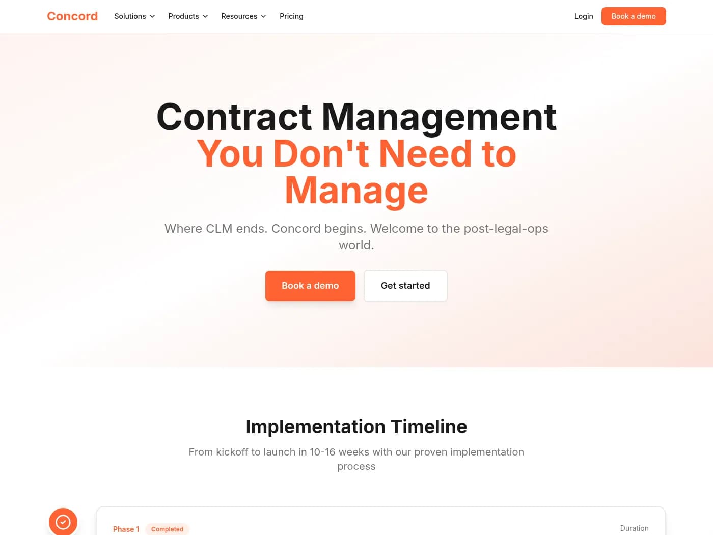 Concord Homepage with Implementation Timeline