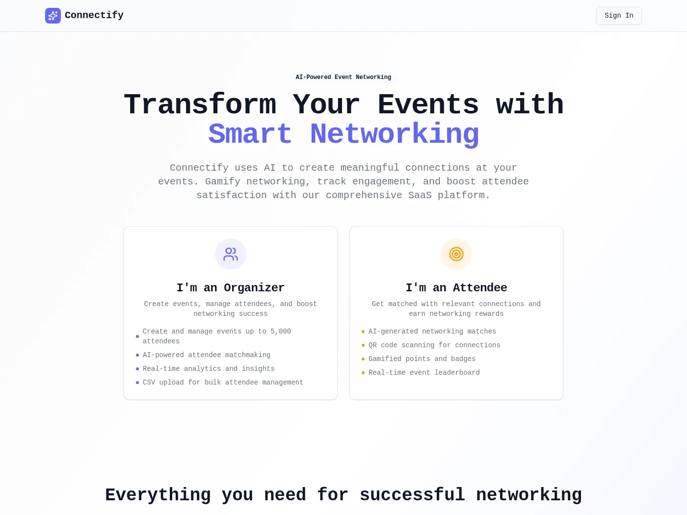 Connectify: AI-Powered Event Networking SaaS with Gamification & Real-Time Matchmaking