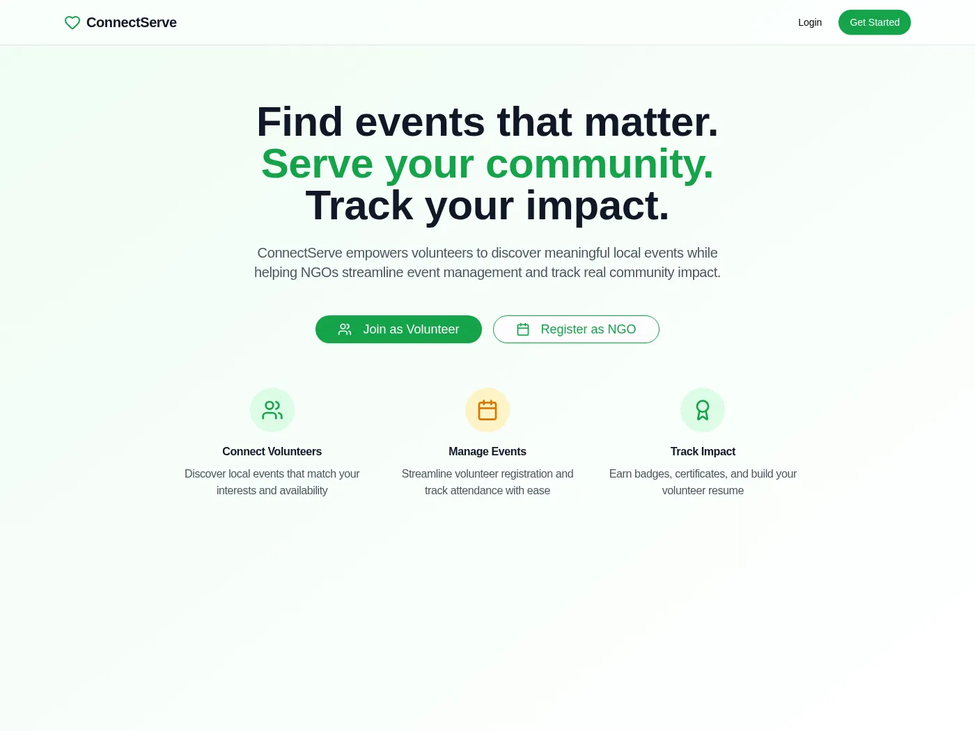 ConnectServe – Community Volunteer and NGO Event Platform