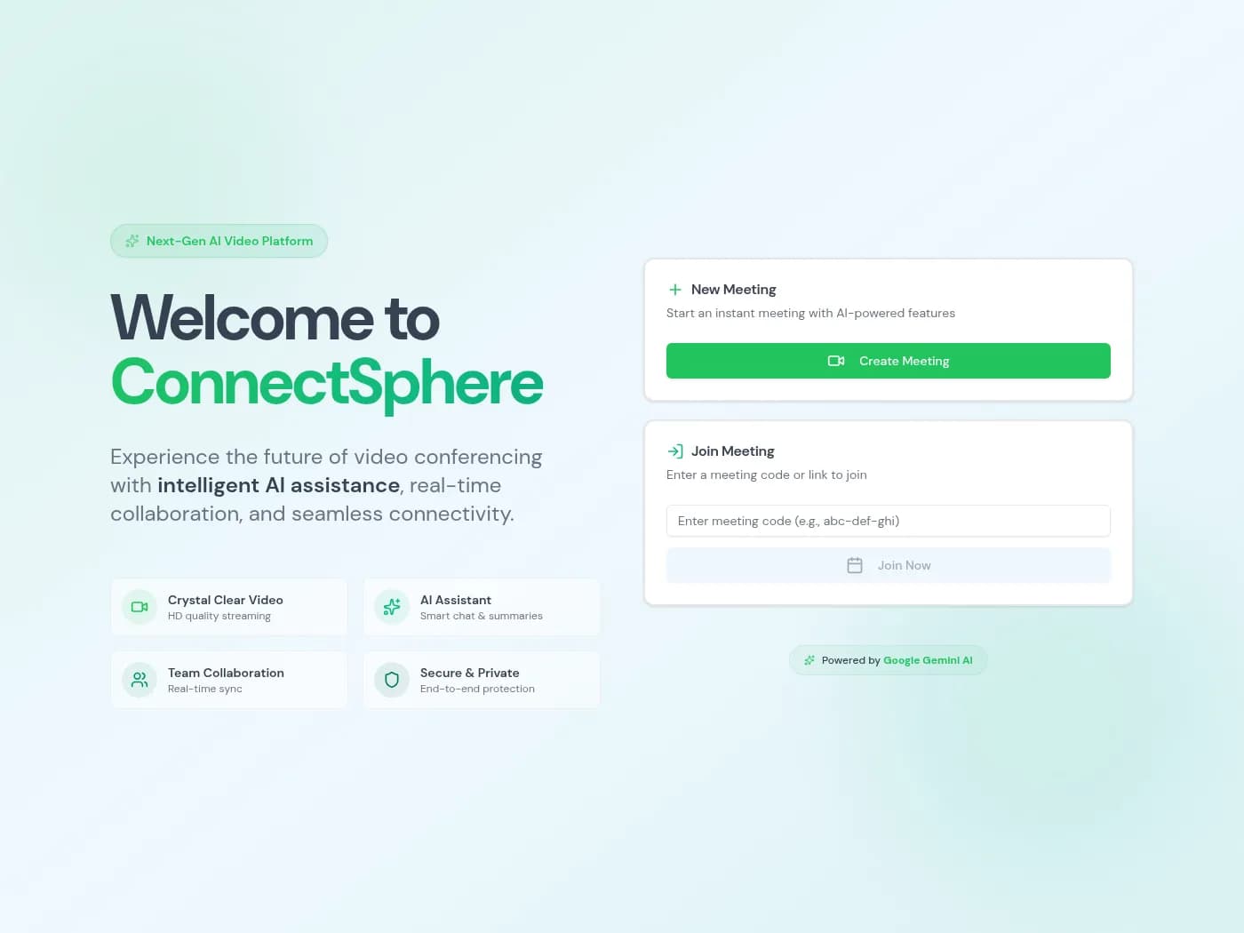 ConnectSphere – Next-Gen AI-Powered Video Conferencing Web App