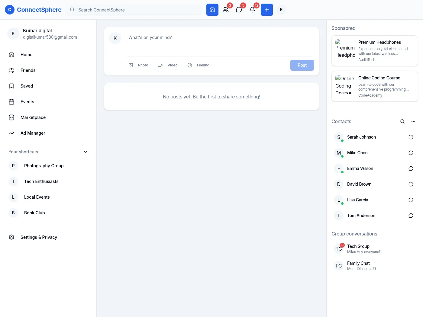 ConnectSphere: Real-Time Social Network Platform
