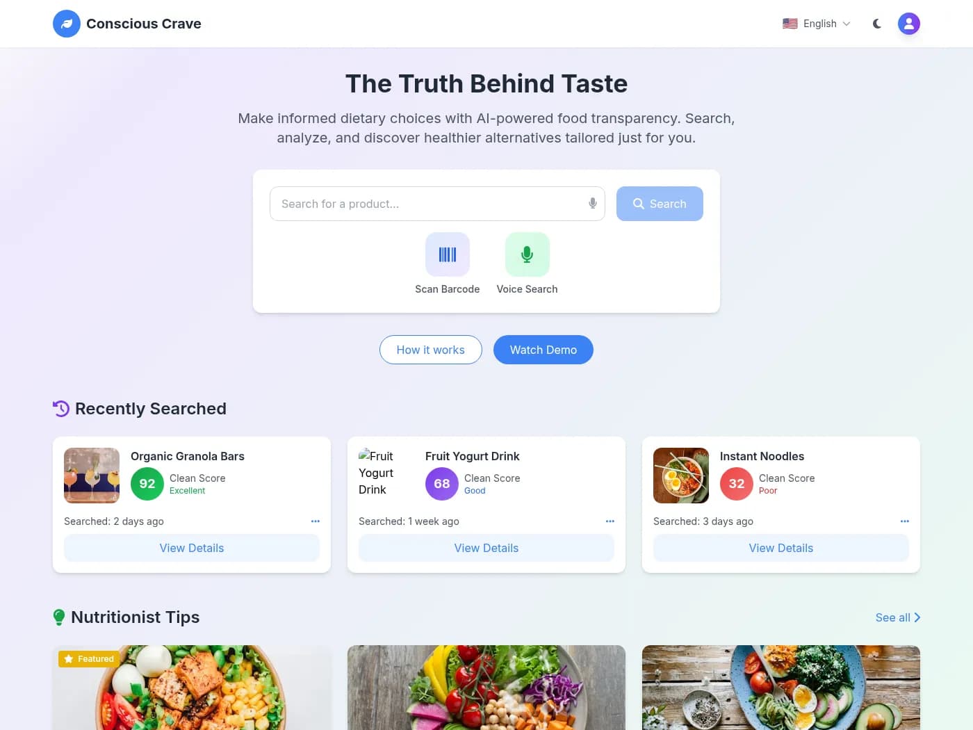Conscious Crave: AI Food Transparency & Personalized Nutrition Web App