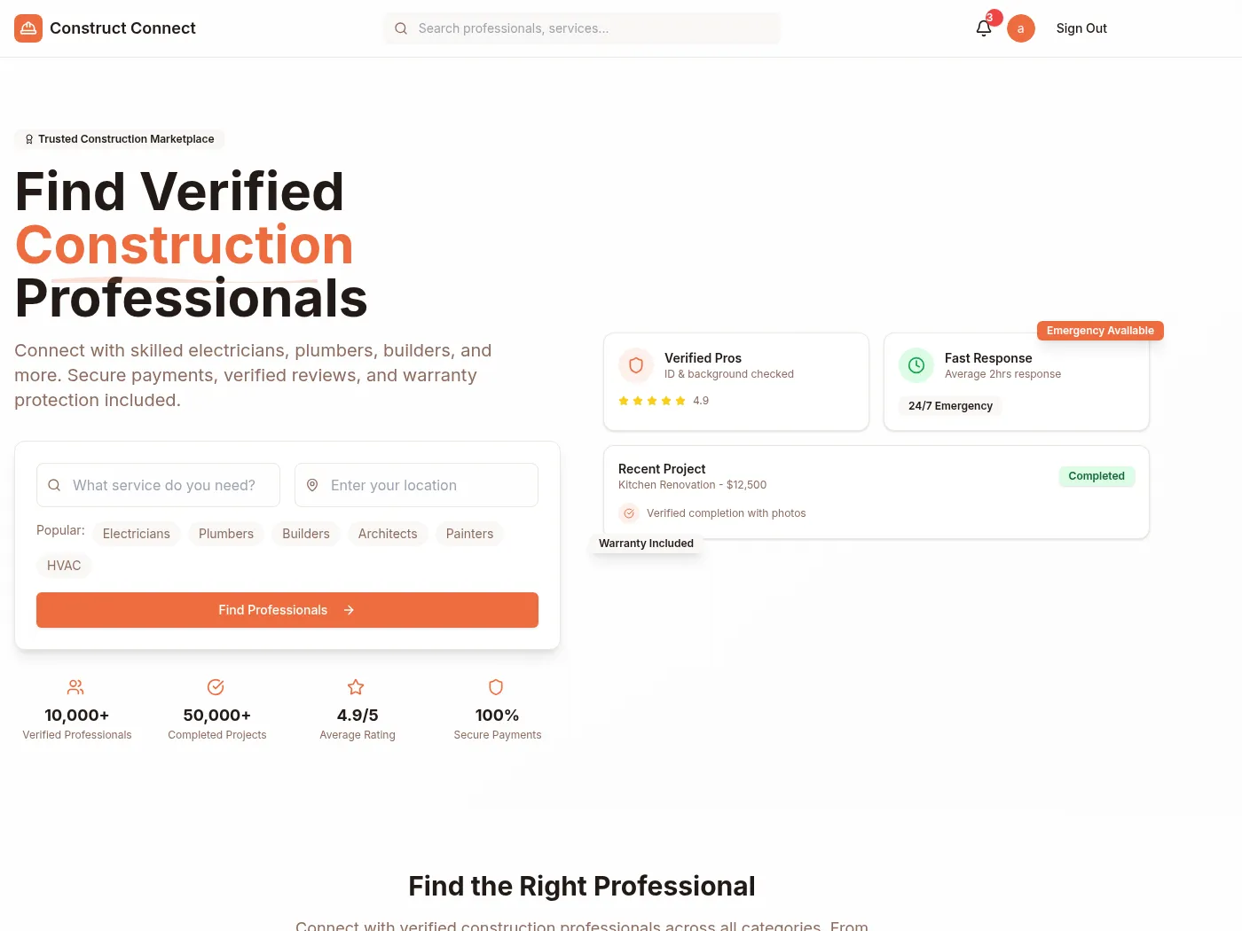 Construct Connect: All-in-One Construction Services Marketplace