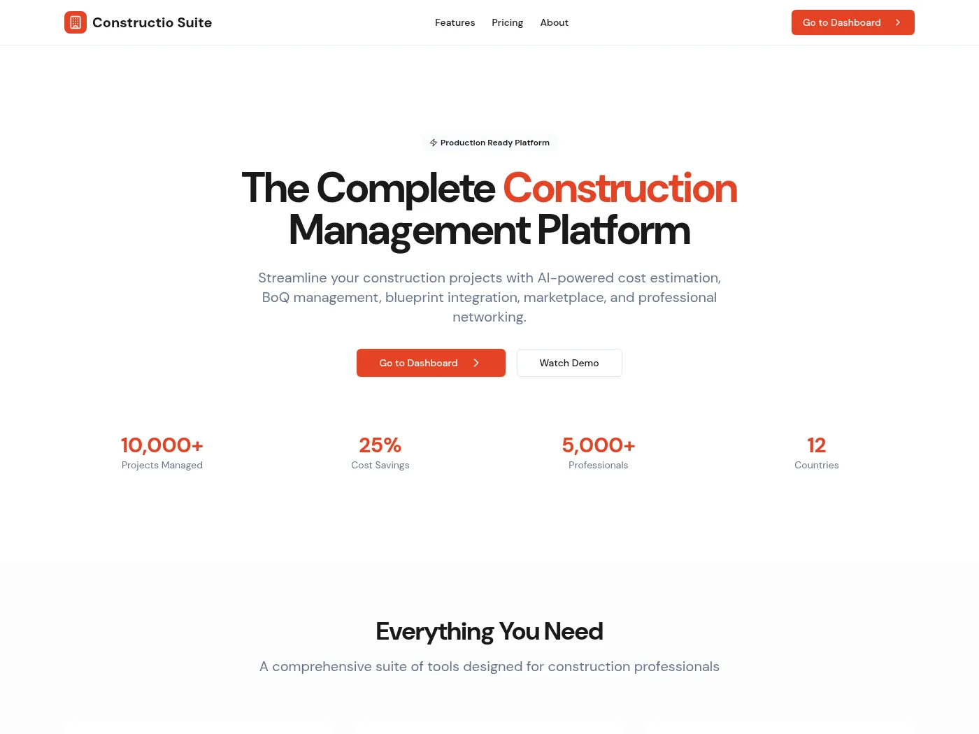 Constructio Suite: Comprehensive Construction & Real Estate Web Platform