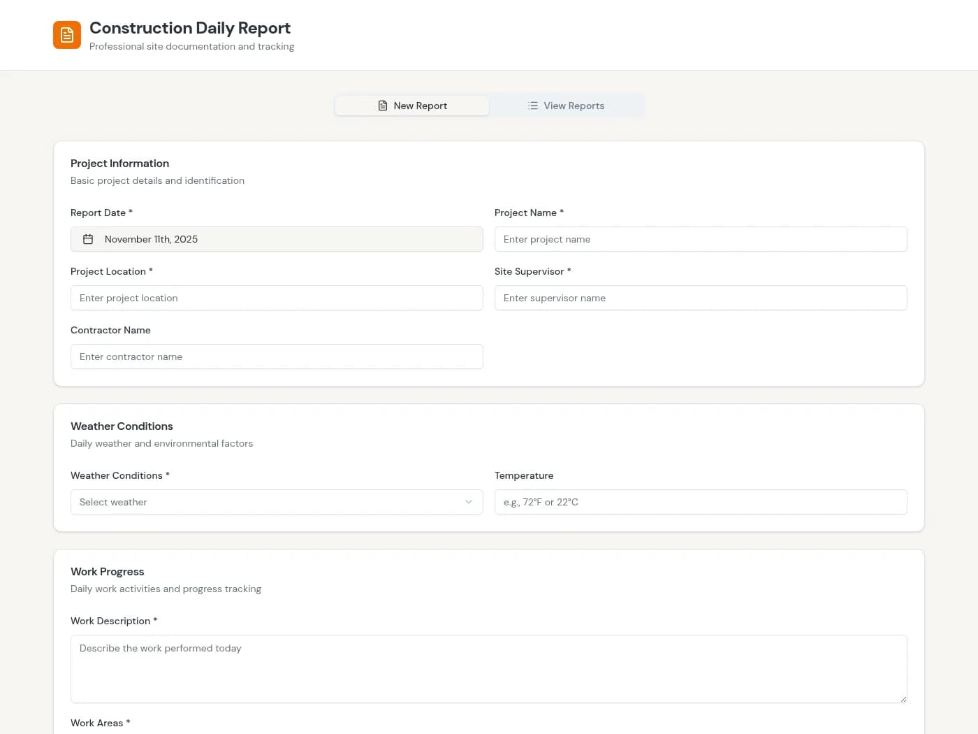Expert Construction Project Daily Report Form