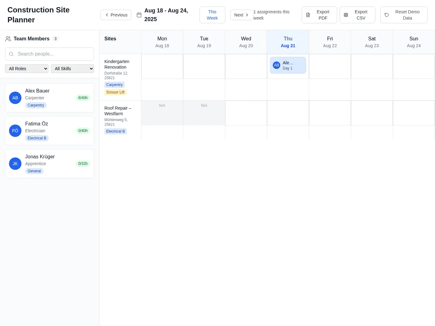 Construction Site Planner MVP