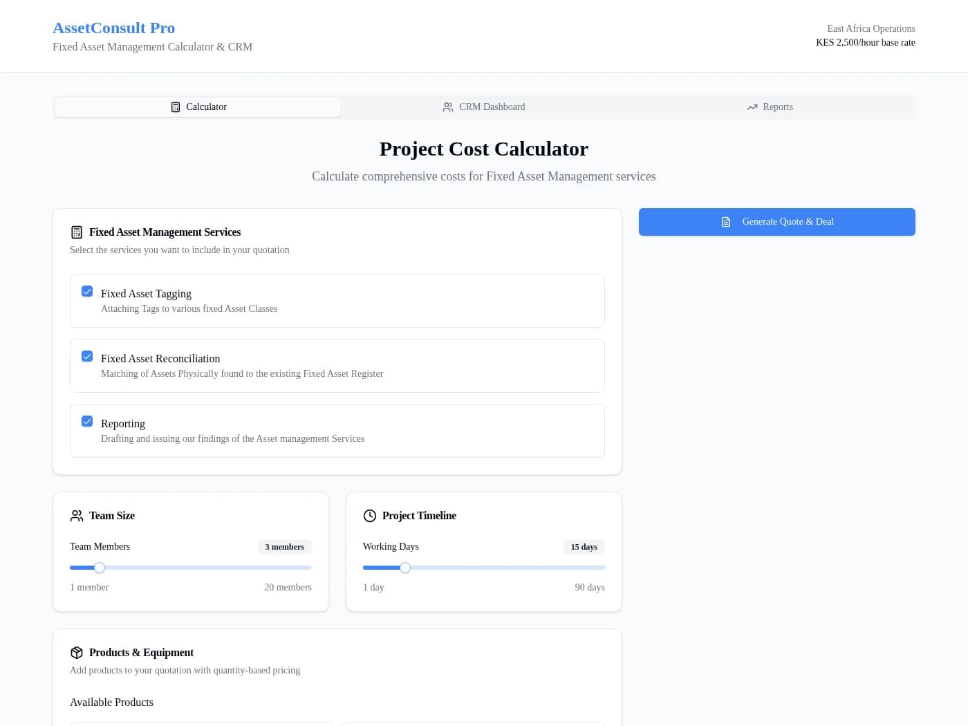Consultancy Services Cost & CRM Generator