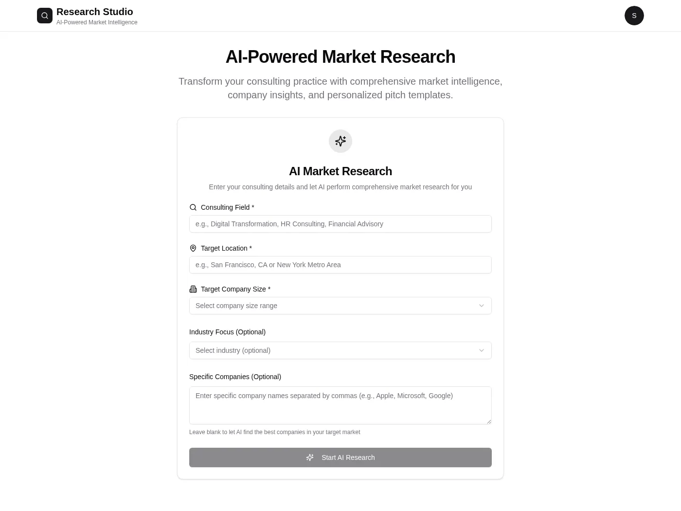Consultant Market Research & Pitch Studio