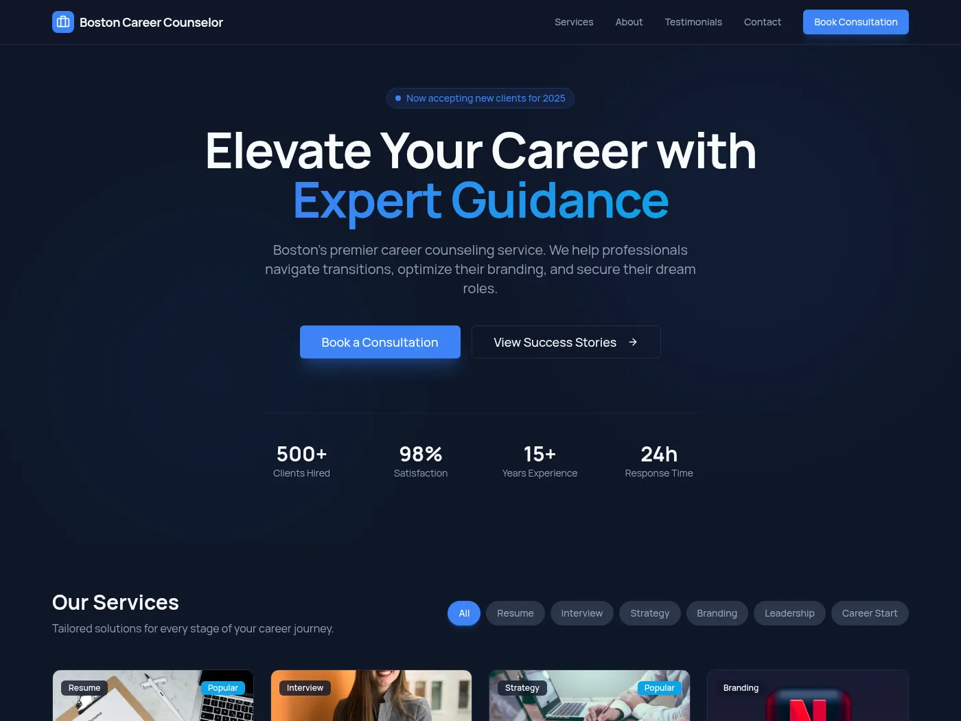 Consultation Booking Website for Boston Career Counselor