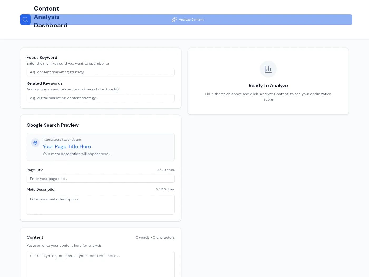 Content Analysis and SEO Optimization Dashboard