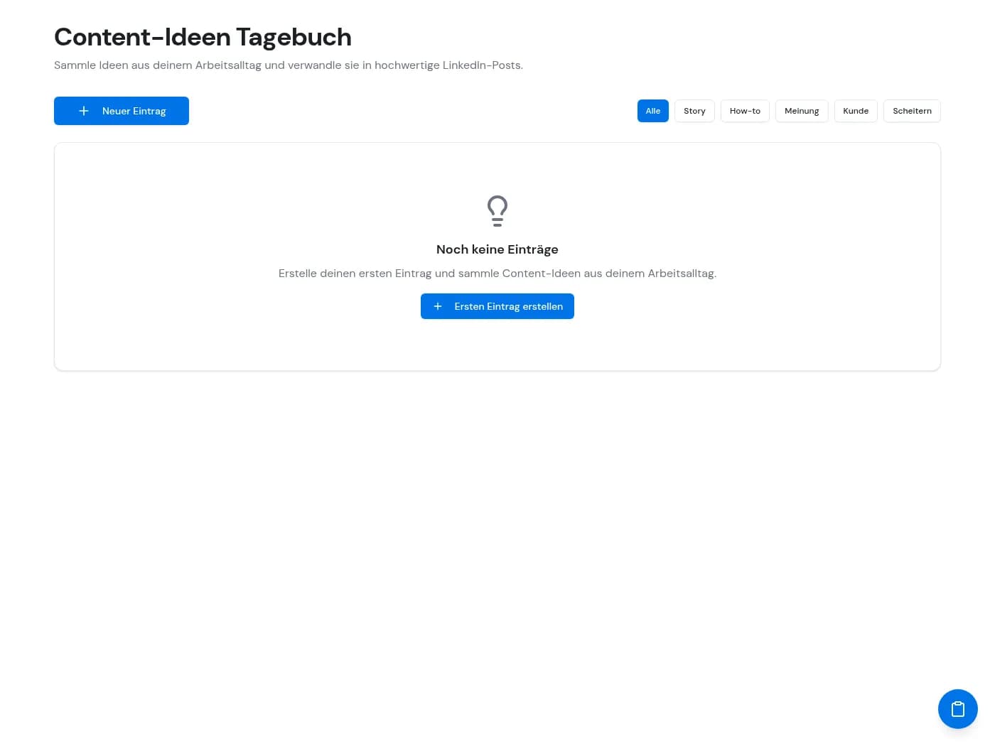 Content-Ideen Tagebuch für LinkedIn-Webposts