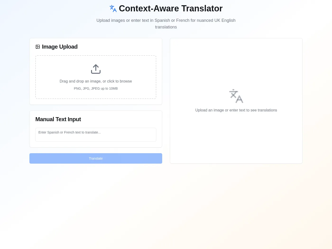 Context-Aware Spanish/French to UK English Translation Tool