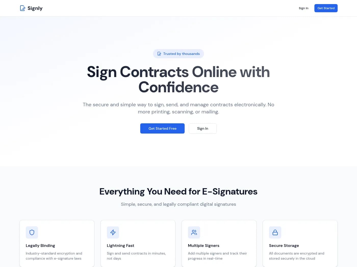 Signly: Secure Online Contract E-Signature Platform