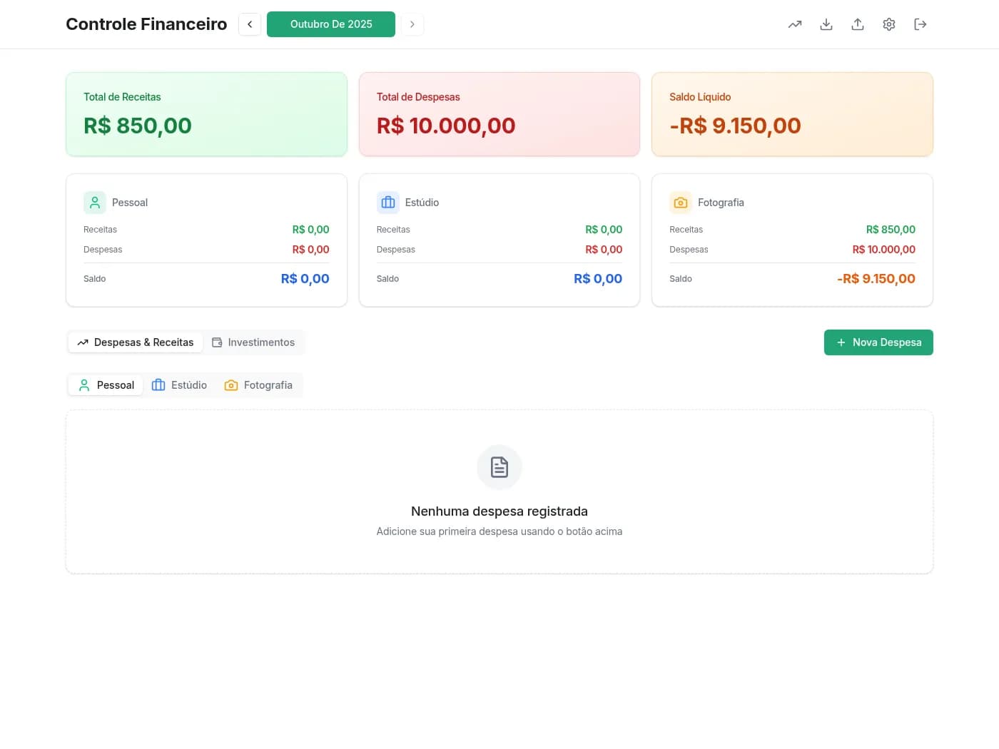 Controle Financeiro com Categorias Personalizadas