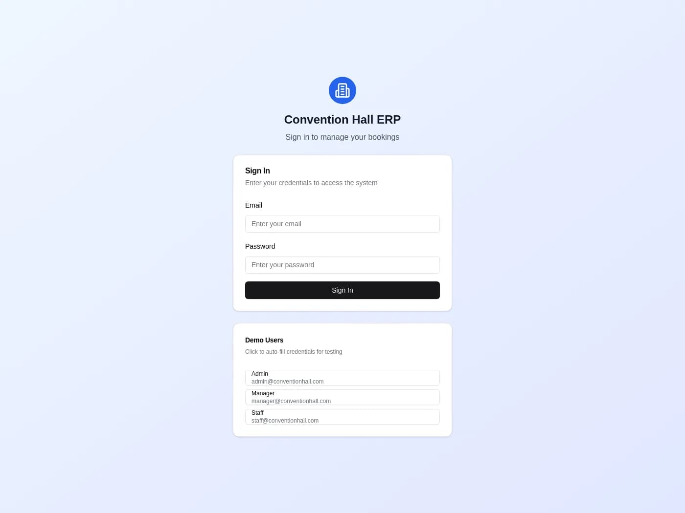 Convention Hall Booking ERP System