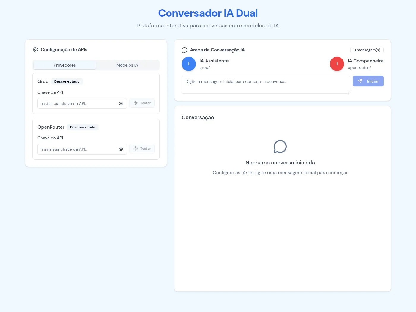Conversador IA Dual — Plataforma Interativa de Chats entre Modelos de IA