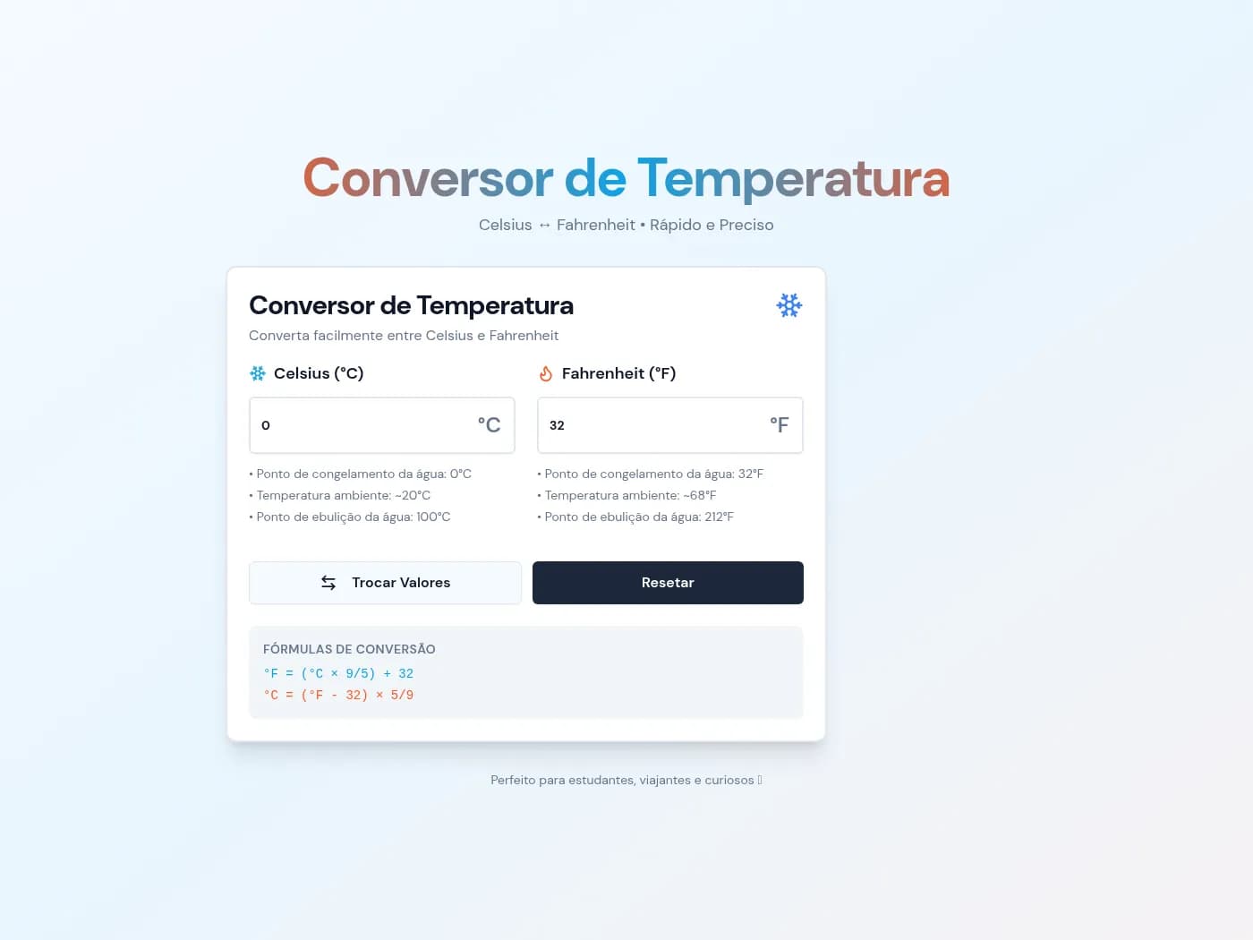Conversor de Temperatura Celsius ↔ Fahrenheit