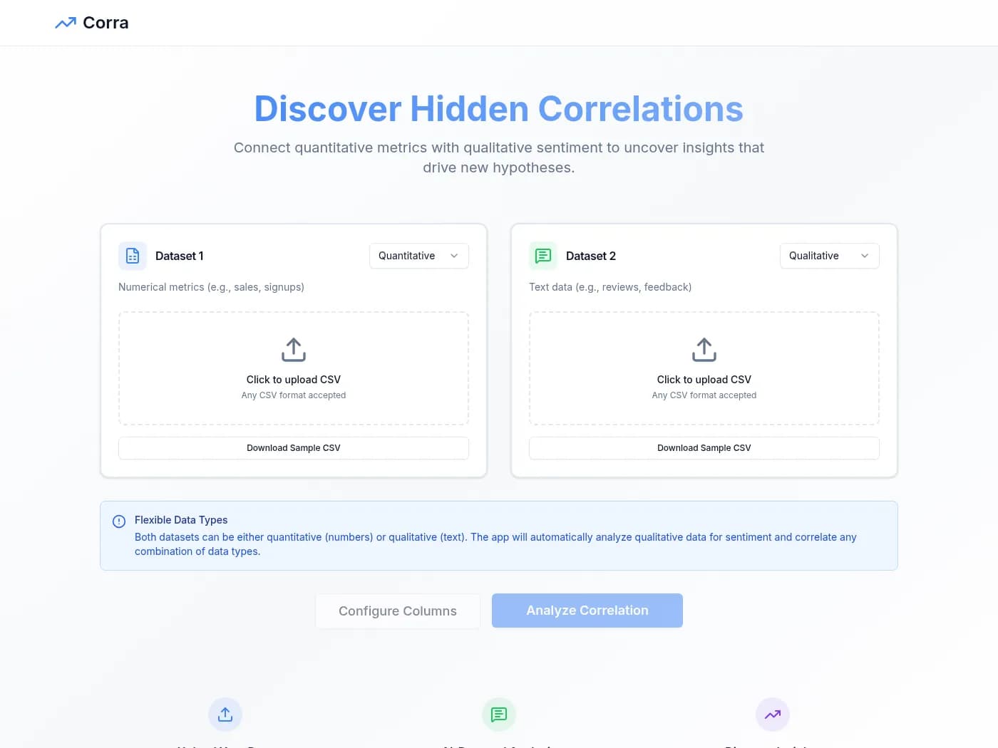 Corra: Web App for Discovering Quantitative & Qualitative Data Correlations