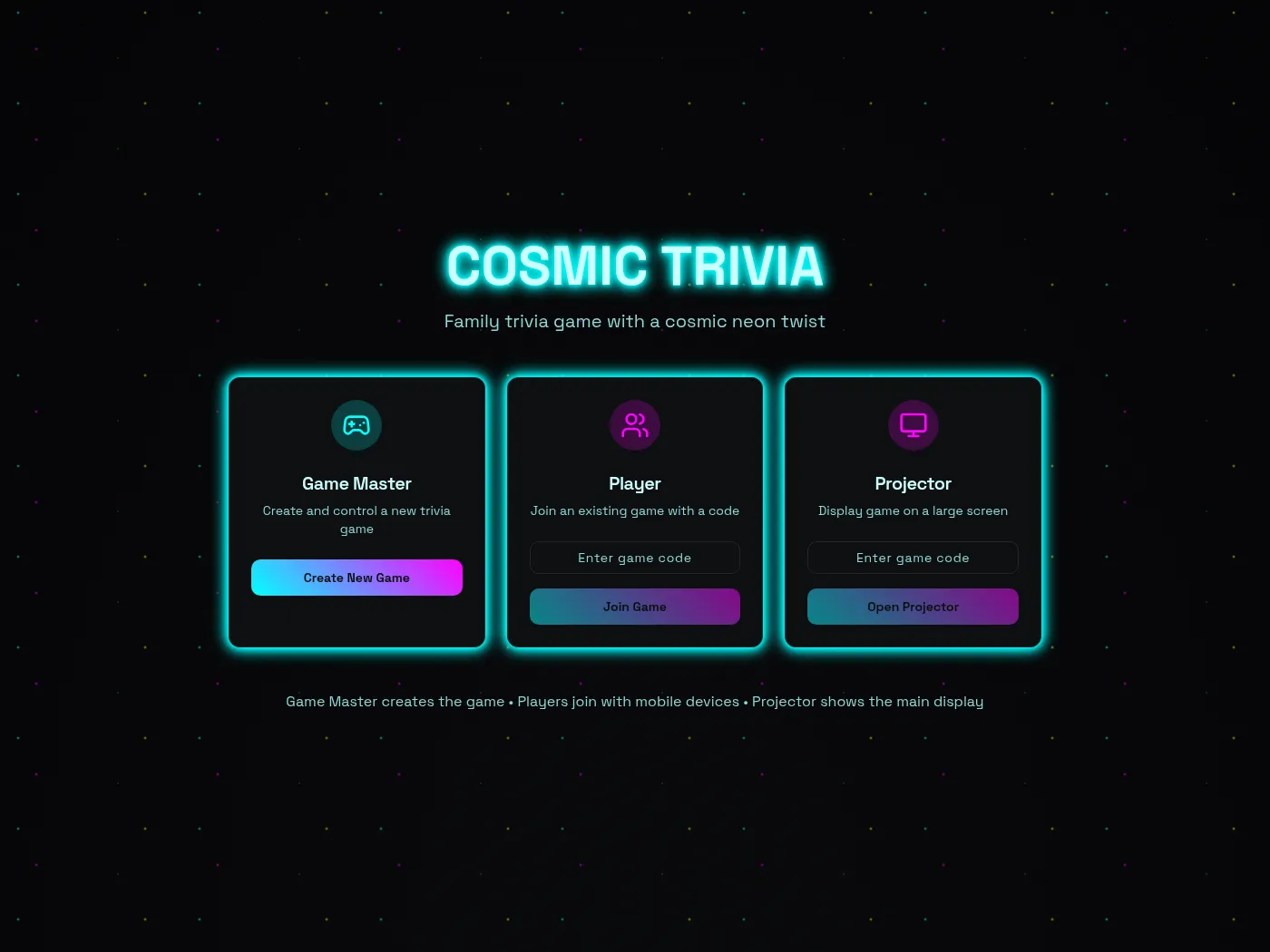 Cosmic Neon Family Trivia Game