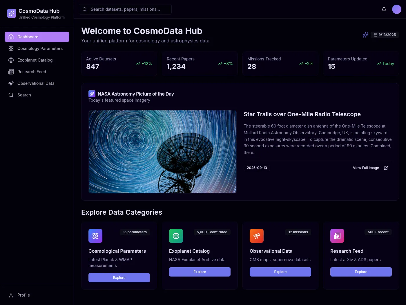 CosmoData Hub: Unified Cosmology & Astrophysics Data Platform