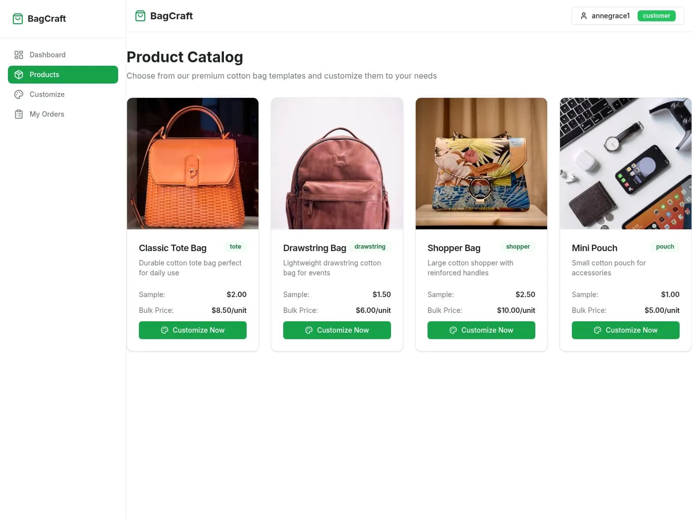 Cotton Bag B2B2C Platform with Customization, Sample Workflow, and ERP Integration