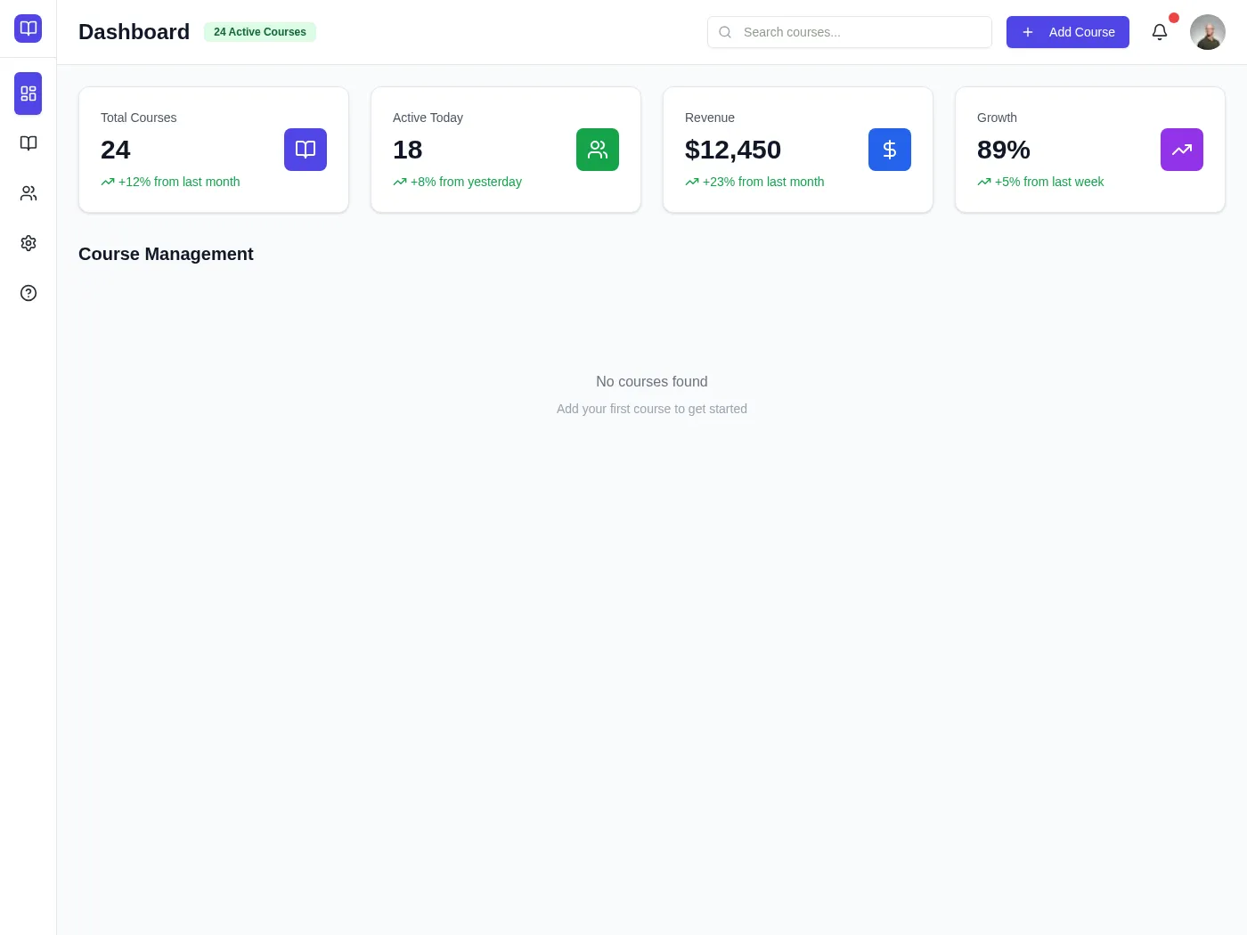 Course Management Dashboard with Interactive Sidebar